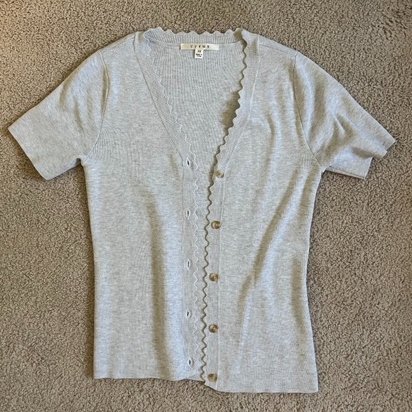 Cyrus | Sweaters | Cyrus Short Sleeve Cardigan Heather Beige Scalloped ...